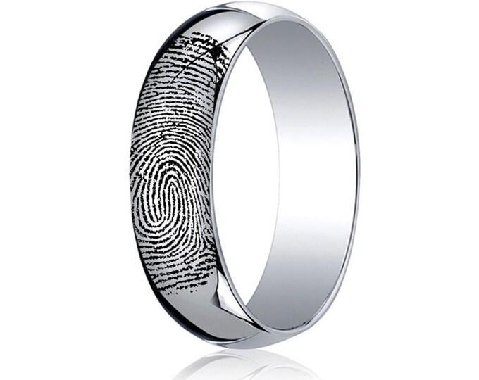 10K White Gold Custom Fingerprint Ring Made With YOUR Print Men's or ...
