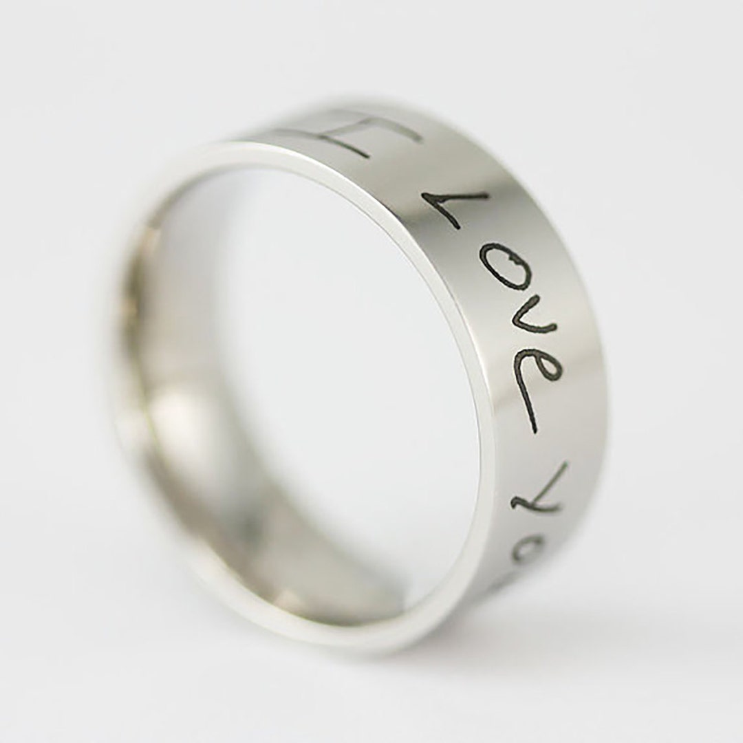 Stainless Steel Handwriting Ring 8MM Width Sizes 6-16 Custom Laser ...
