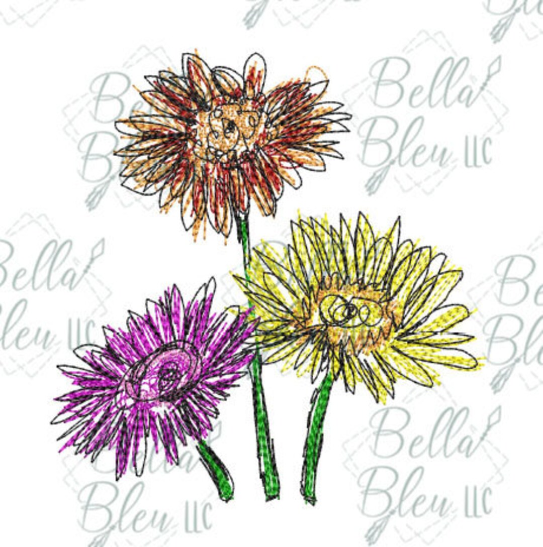 Daisy Scribble Design - Sketchy Embroidery Design - Scribble Gerber ...
