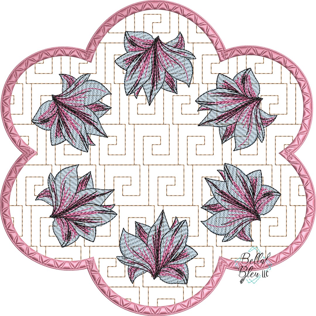 ITH Candle Rug - in the Hoop Candle Mat - Magnolia Flower - Greek Key ...