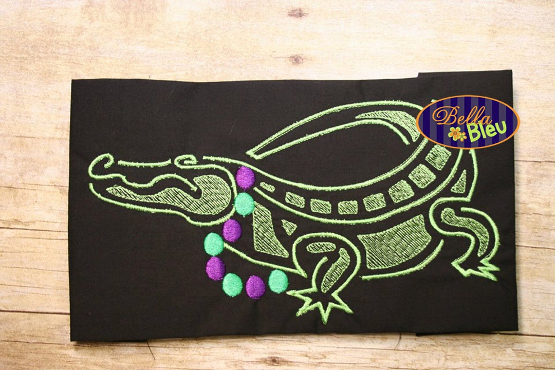 Mardi Gras Alligator Gator Wearing Party Beads Filled Embroidery Design ...