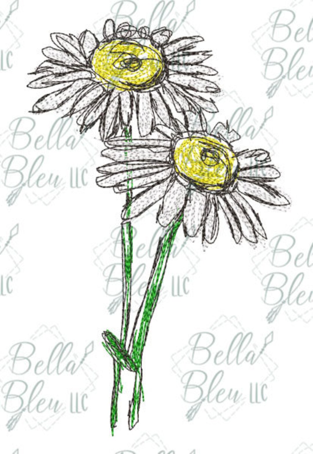 Daisy Scribble Design - Sketchy Embroidery Design - Scribble Daisy 1 ...