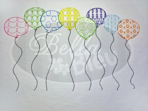 Birthday Party Balloons Embroidery Colorwork Redwork Design - Etsy