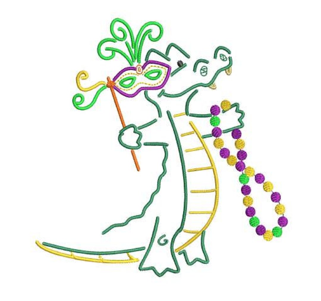 Mardi Gras Alligator, Alligator Embroidery Design, Instant Download - Etsy