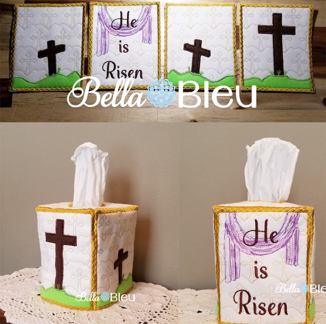 ITH, in the Hoop Tissue Box Cover - He is Risen Easter Tissue Box Cover ...