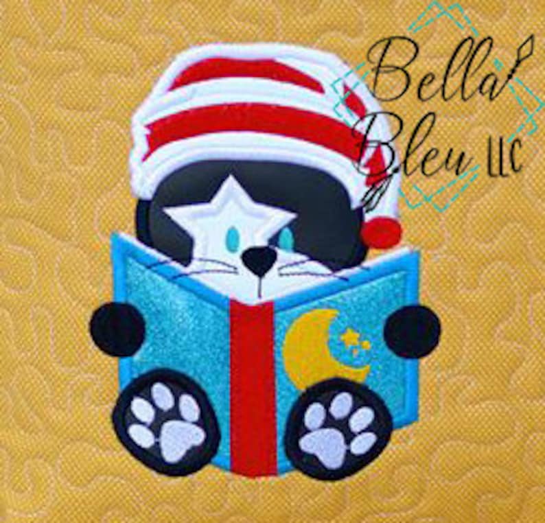 Reading Pillow Quote, Reading Pillow Embroidery Design, Reading Kitty ...