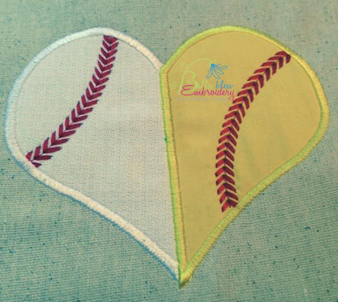 Baseball Softball Divided Heart Applique Embroidery Design - Etsy