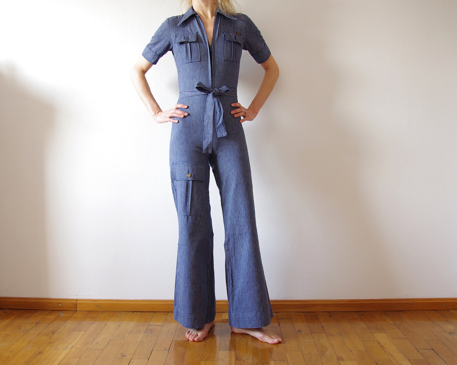 1970s Hickory Stripe Flared Denim Jumpsuit Rodeo Bell Bottom - Etsy