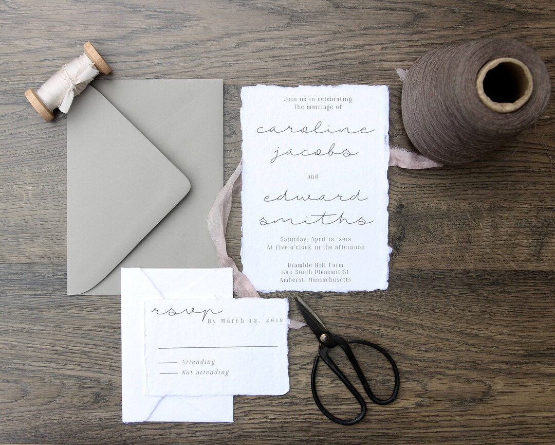 Rustic Cotton Rag Wedding Invitation, Simple & Elegant - Etsy
