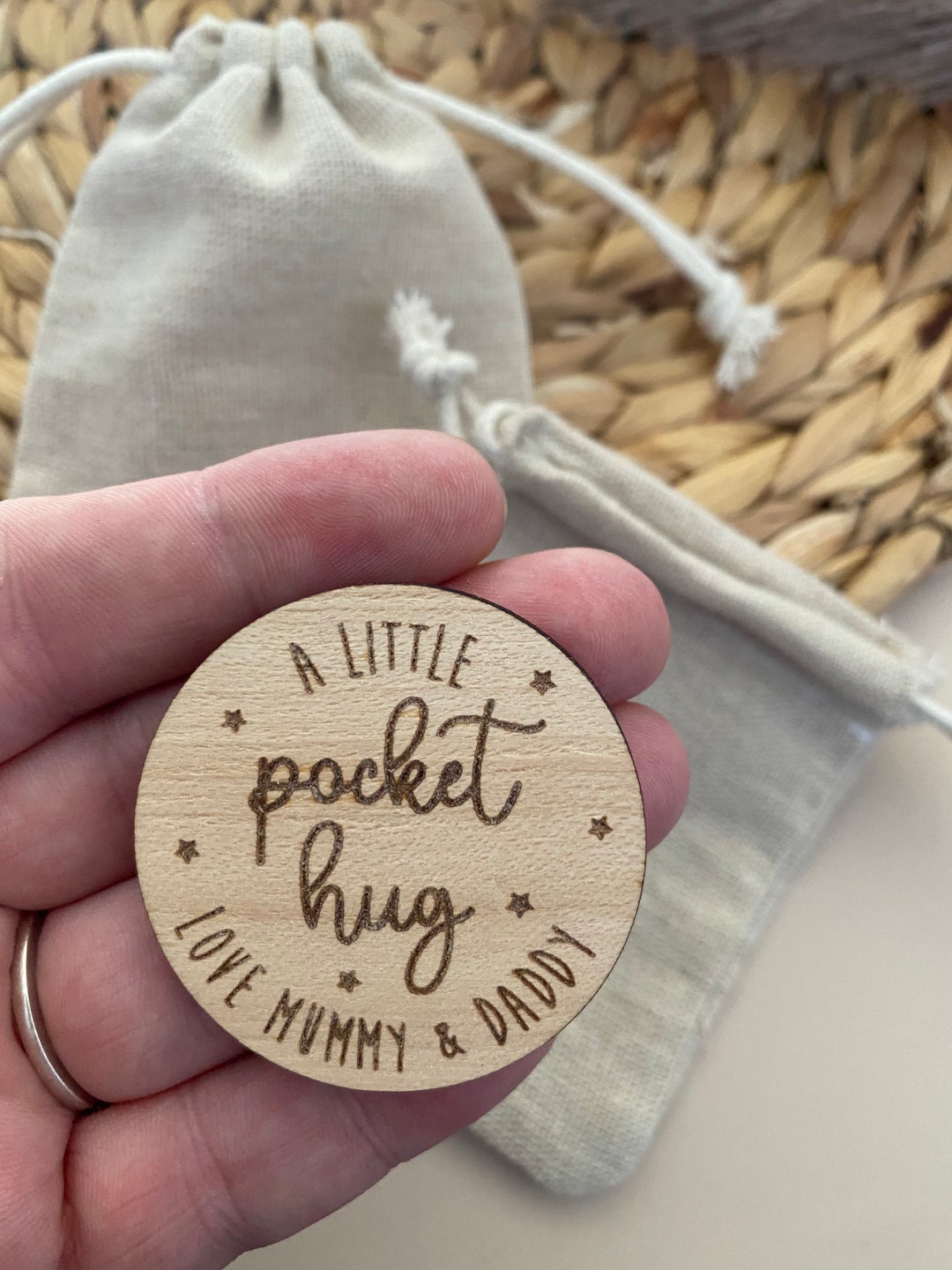 Little Wooden Pocket Hug Starting School, for Kids Children, Love Token ...