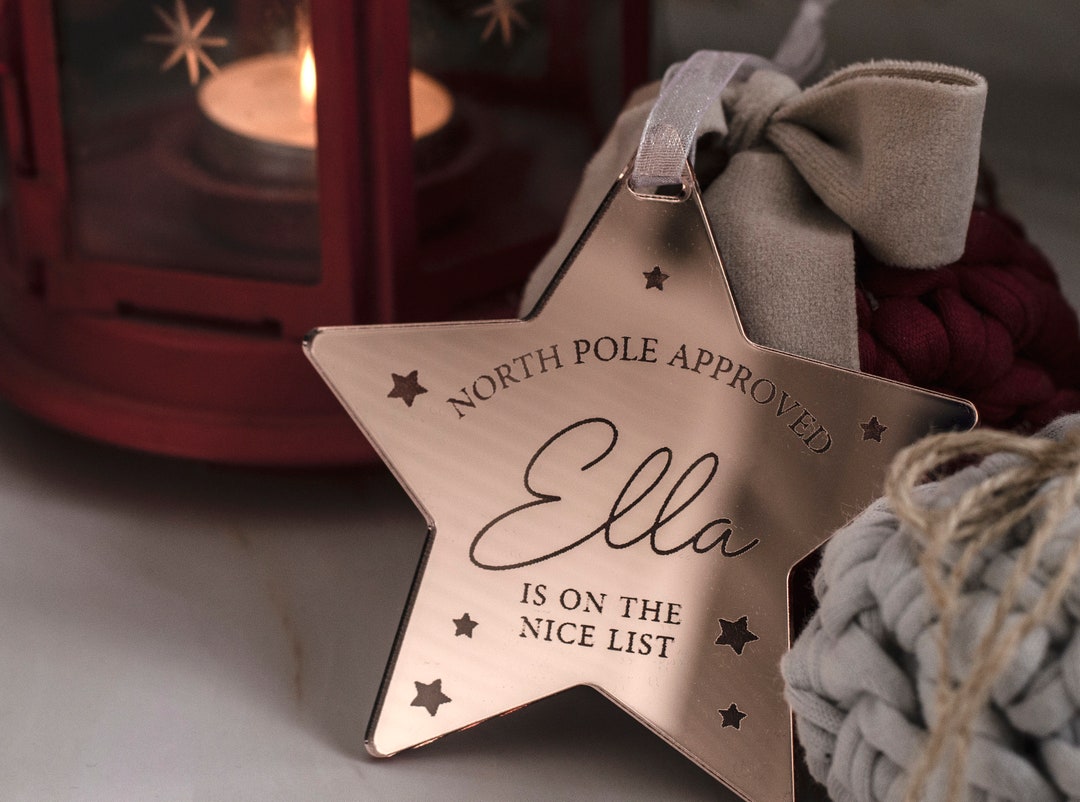 Luxury Mirror Acrylic Christmas Nice List Personalised Ornament Bauble ...