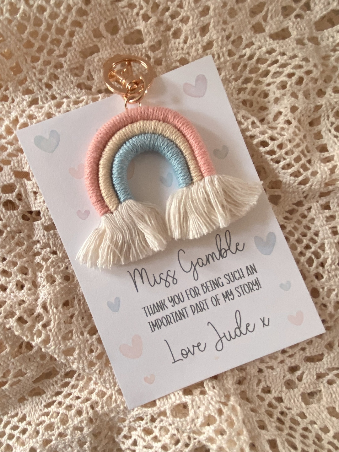 Teacher Rainbow Gift Post Card - End of Term Macrame Keychain Thank You ...