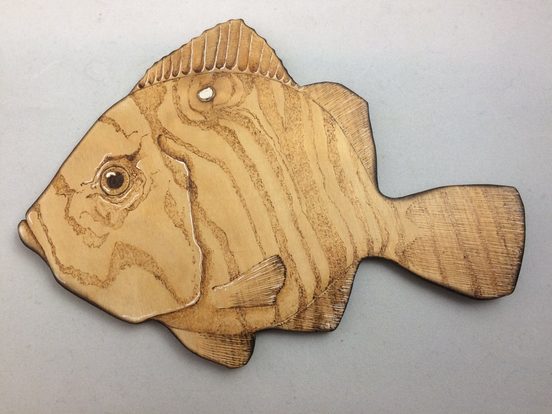 Pyrography Fish, Medium Stripy, Burnt Wood, Illustration, Wall Hung ...