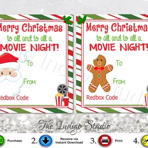 4 Different Designs Redbox Codes Gift Tags Cards Digital Printable ...