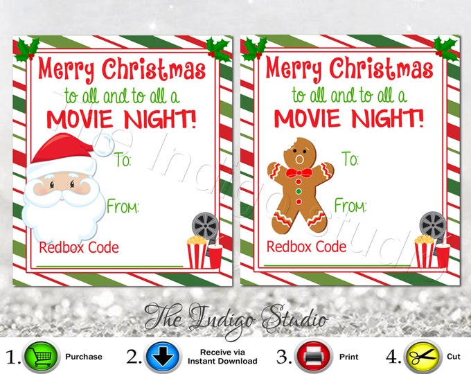 4 Different Designs Redbox Codes Gift Tags Cards Digital Printable ...