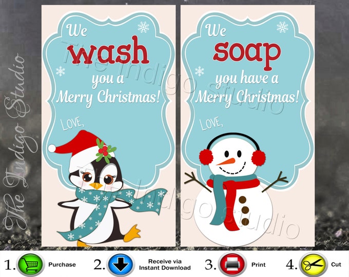 Hand Soap / Body Wash / Wash Cloth Gift Tag 4 Different Digital ...