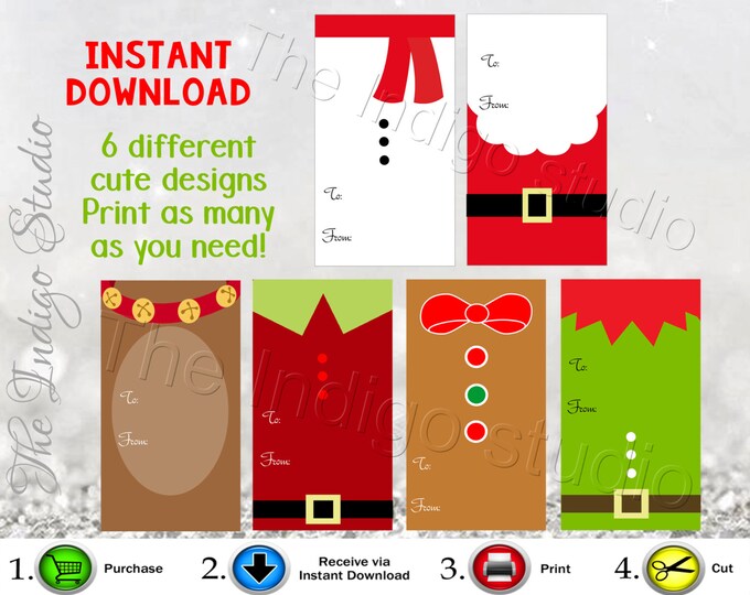Christmas Printable Gift Tags Santa Suit Snowman Reindeer Gingerbread ...