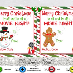 Redbox Codes Gift Tags Cards Digital Printable 4 Different Designs ...