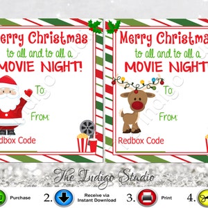 Redbox Codes Gift Tags Cards Digital Printable 4 Different Designs ...