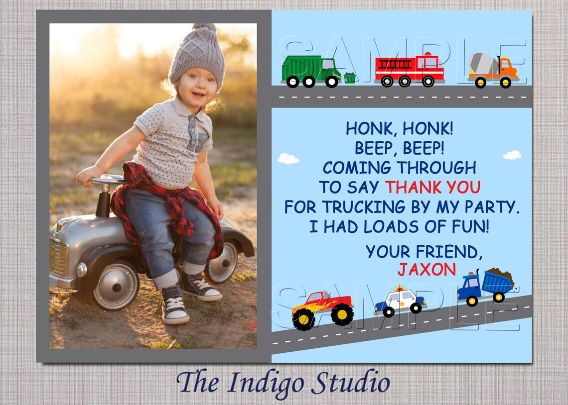 Cars and Trucks Thank You Card Digital File You Print Option | Etsy