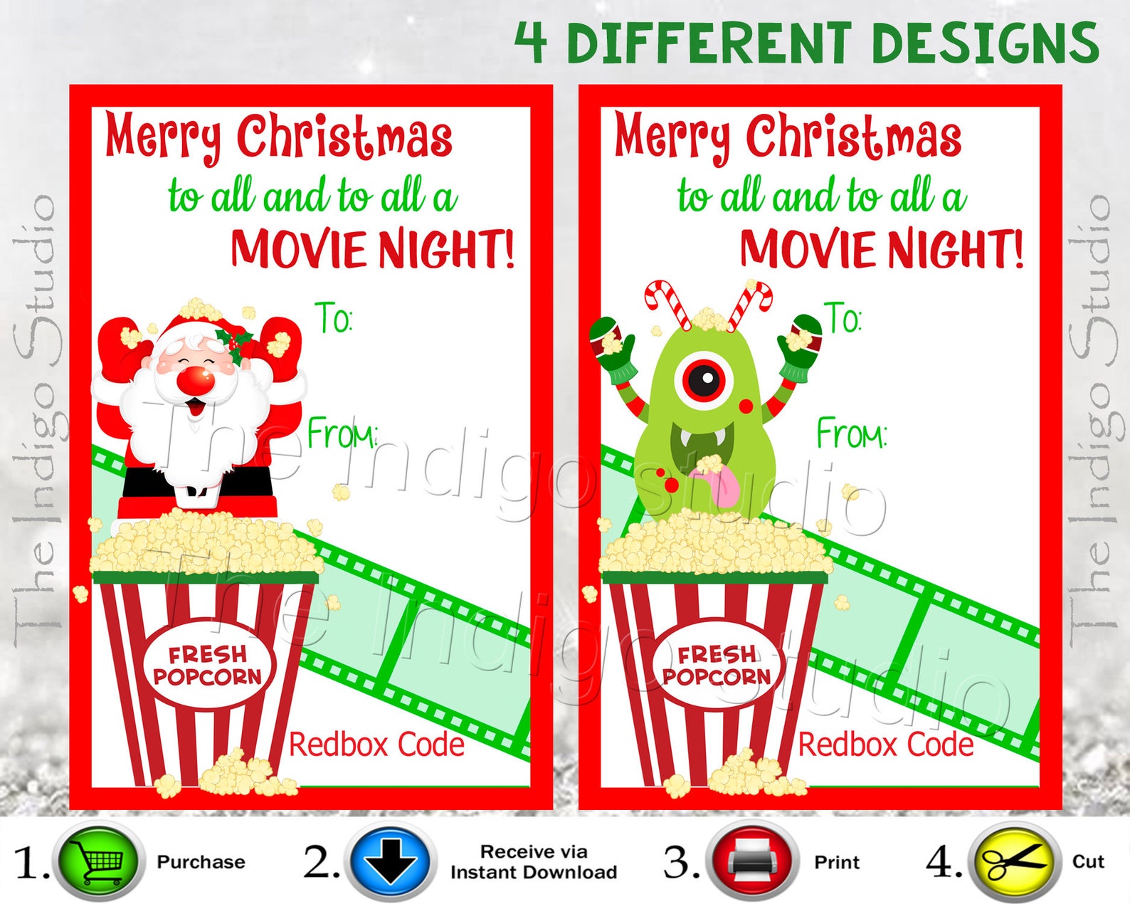 4 Different Designs Redbox Codes Gift Tags Cards Digital | Etsy