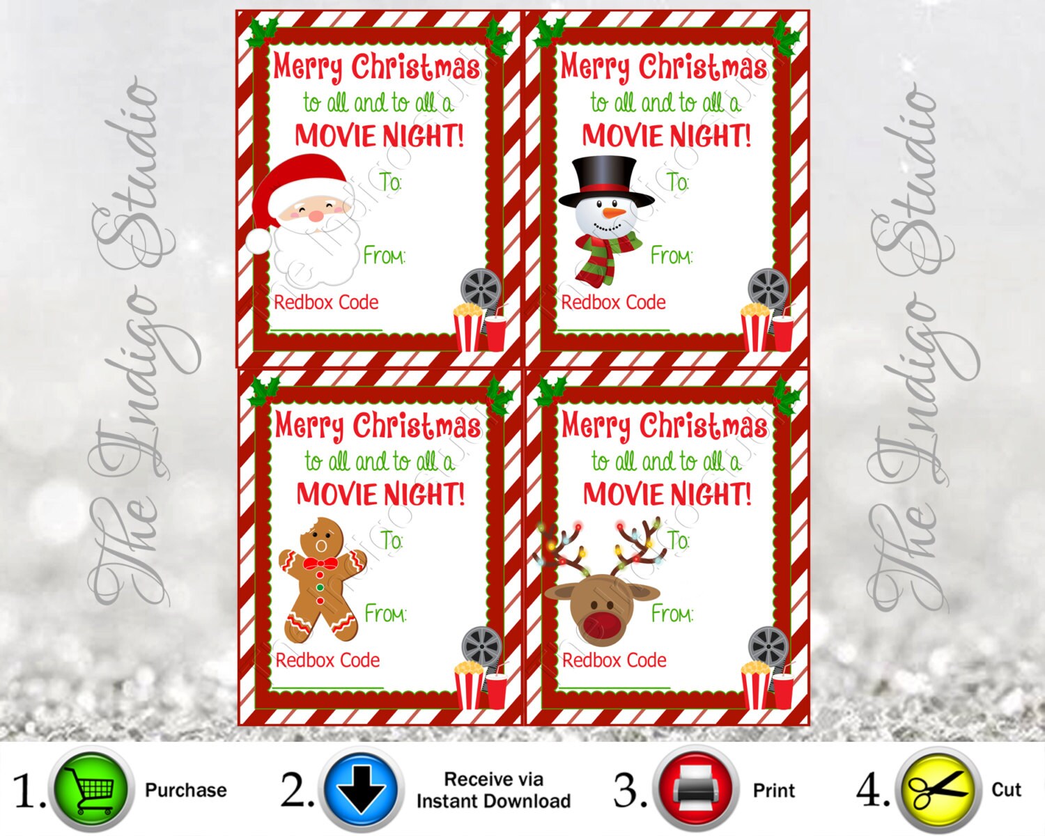 Redbox Codes Gift Tags 4 Different Designs Cards Digital | Etsy