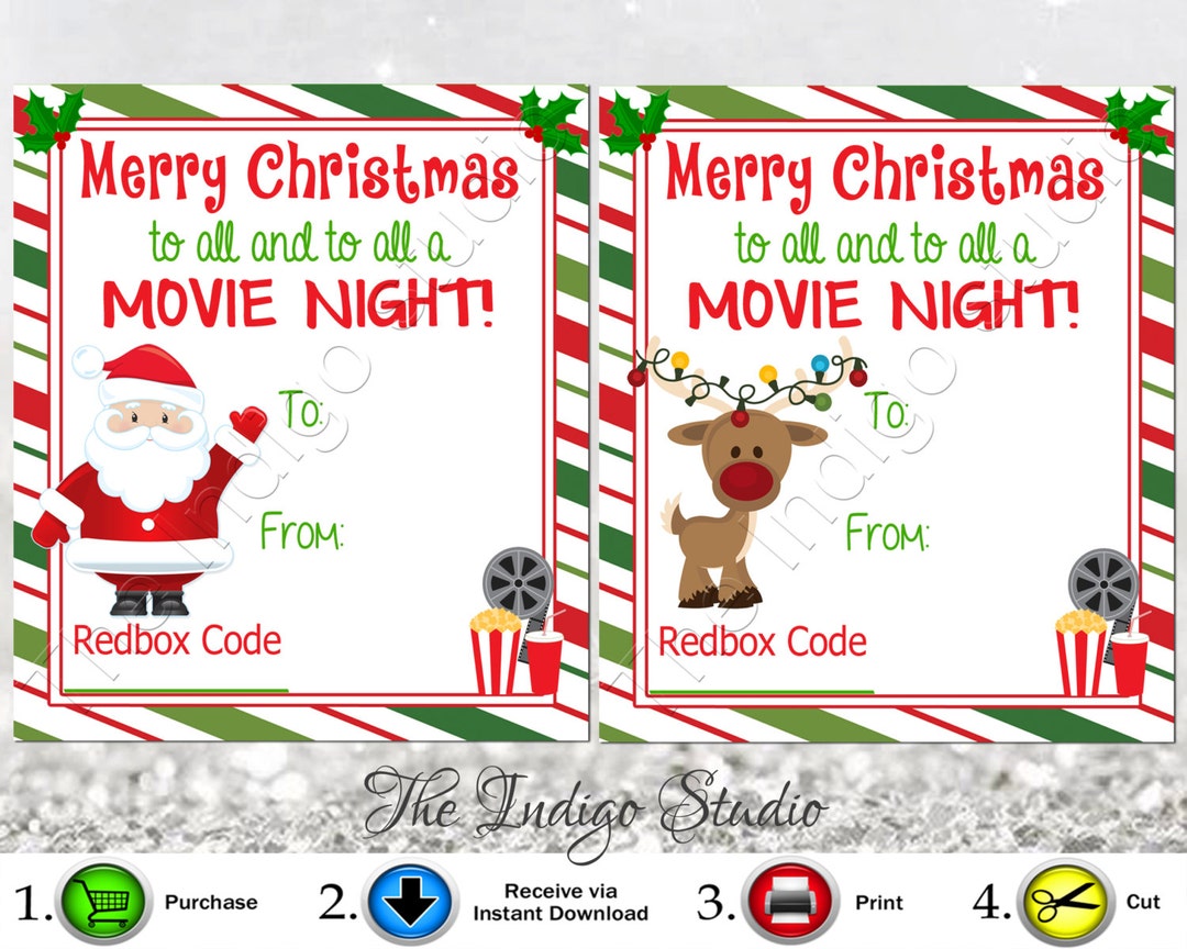 Redbox Codes Gift Tags Cards Digital Printable 4 Different Designs ...
