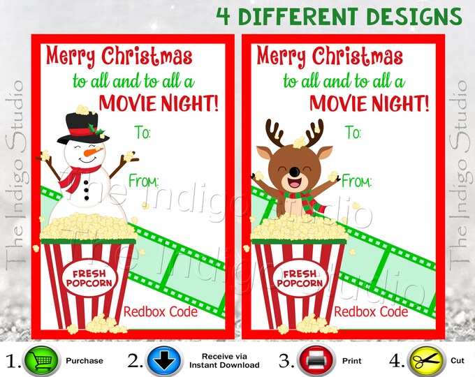 4 Different Designs Redbox Codes Gift Tags Cards Digital Printable ...