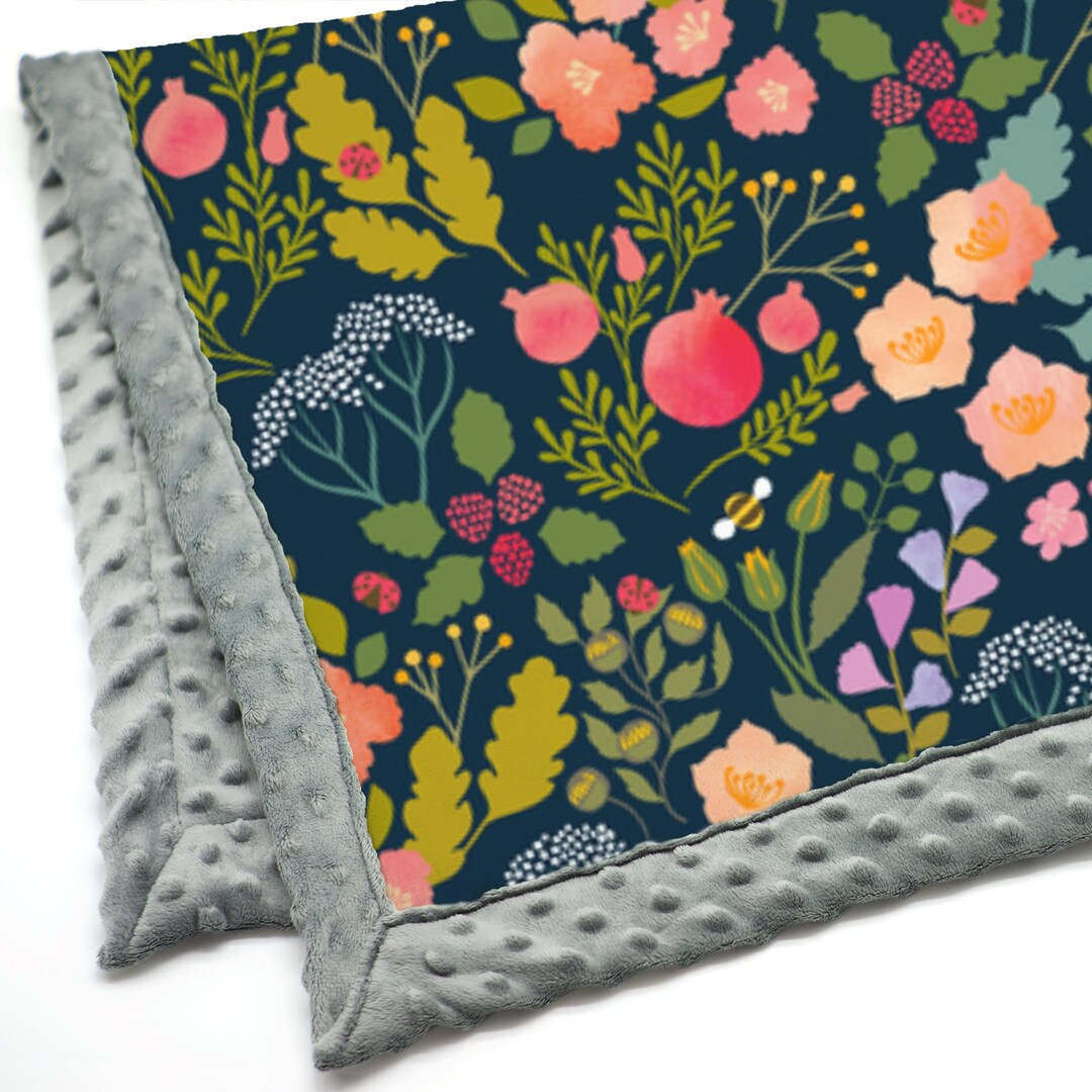 Floral Pomegranate Baby Blanket: Pink & Navy Minky Patchwork (quick ...