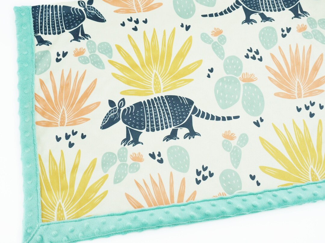 Armadillo Cactus Minky Baby Blanket: Desert Nursery Decor, Embroidered ...
