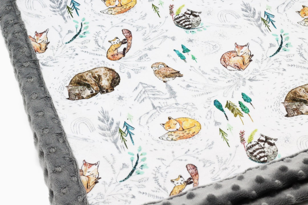 Minky Blanket | Sleeping Woodland Animals | Add an Embroidered Name | 6 ...