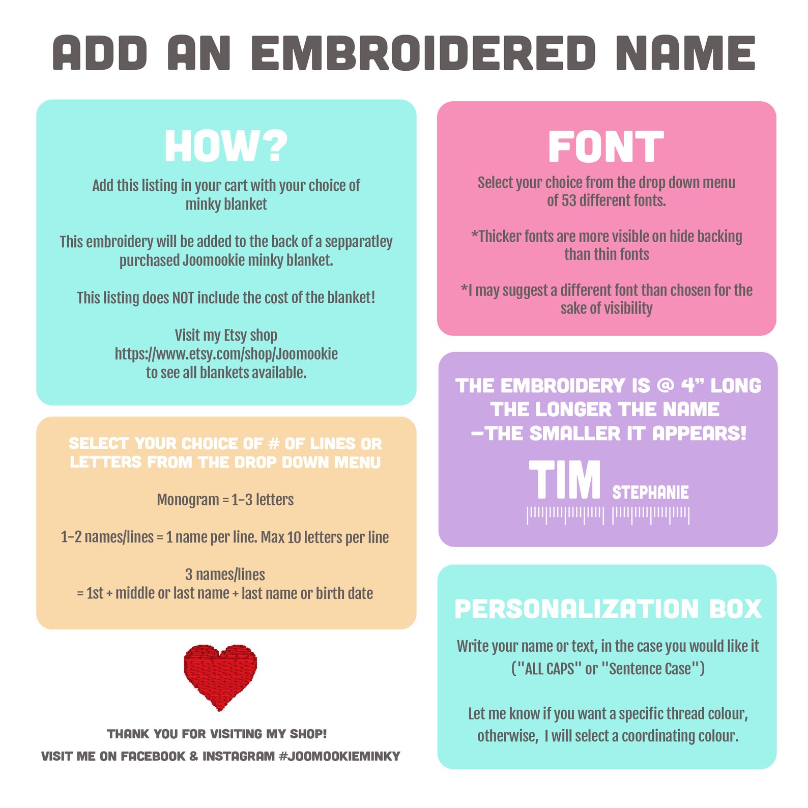 Personalization Name Embroidery (add On- Blanket Not Included) - Etsy