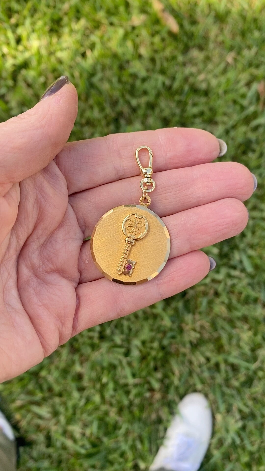 Vintage Avon Key Pendant Charm Round With Rose Colored - Etsy