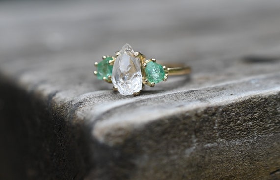 Real Emerald Rings Genuine Uncut Emerald Jewelry Raw Diamond - Etsy