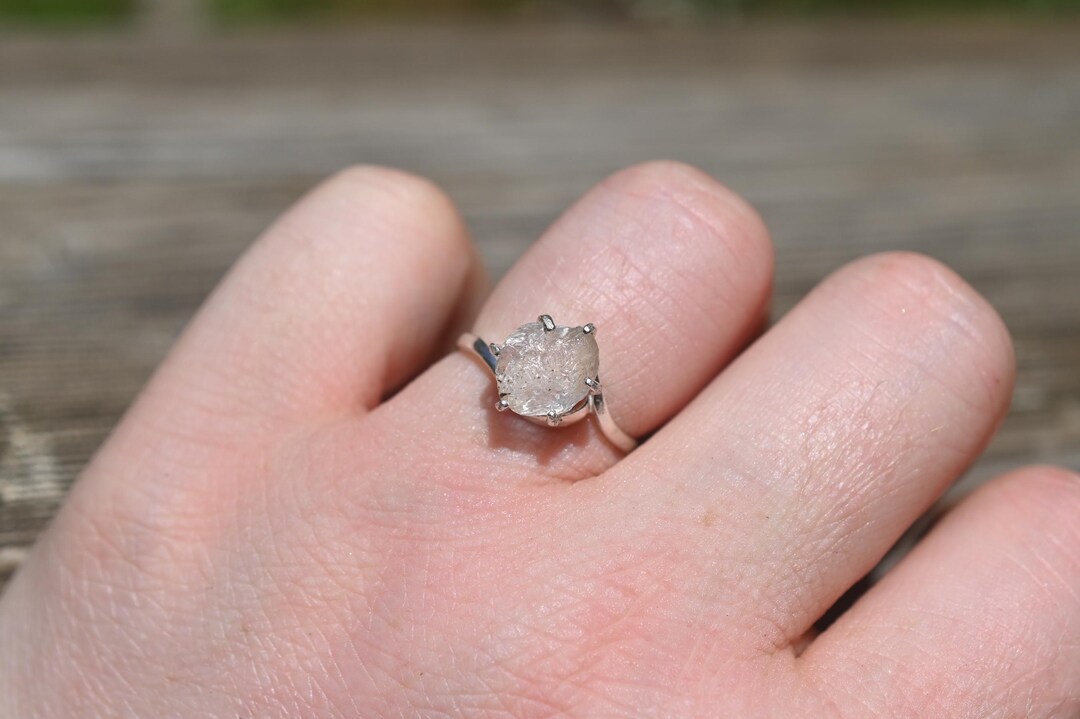Engagement Ring Lake County Diamond - Raw Uncut Crystal, Elegant Silver ...