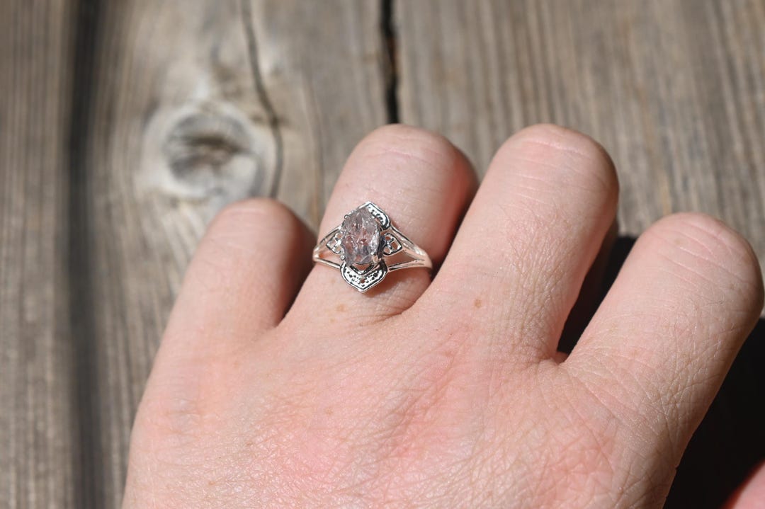 Lake County Diamond Engagement Ring Raw Uncut Crystal, Elegant Silver ...