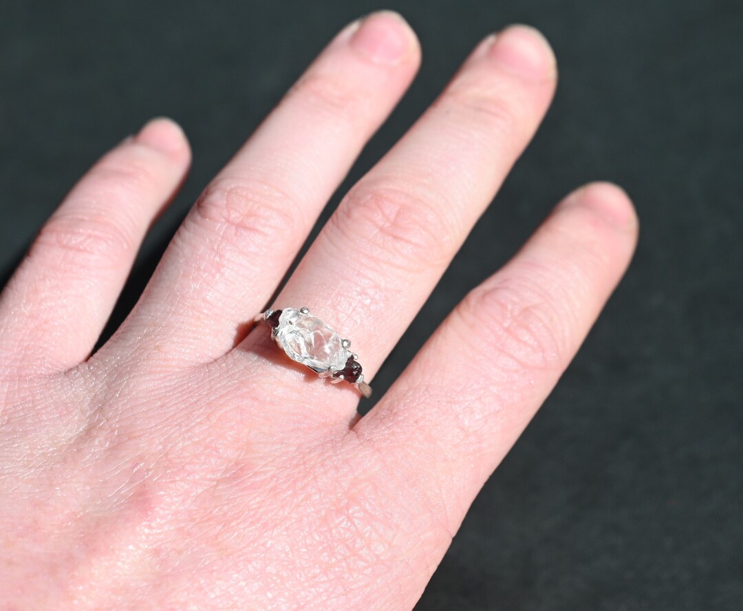 Engagement Ring 3 Stone Raw Lake County Diamond and Garnet Handmade ...