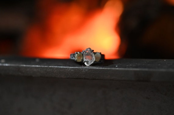 Boho Ring Raw Diamond Engagement Ring Rough Diamond Wedding | Etsy