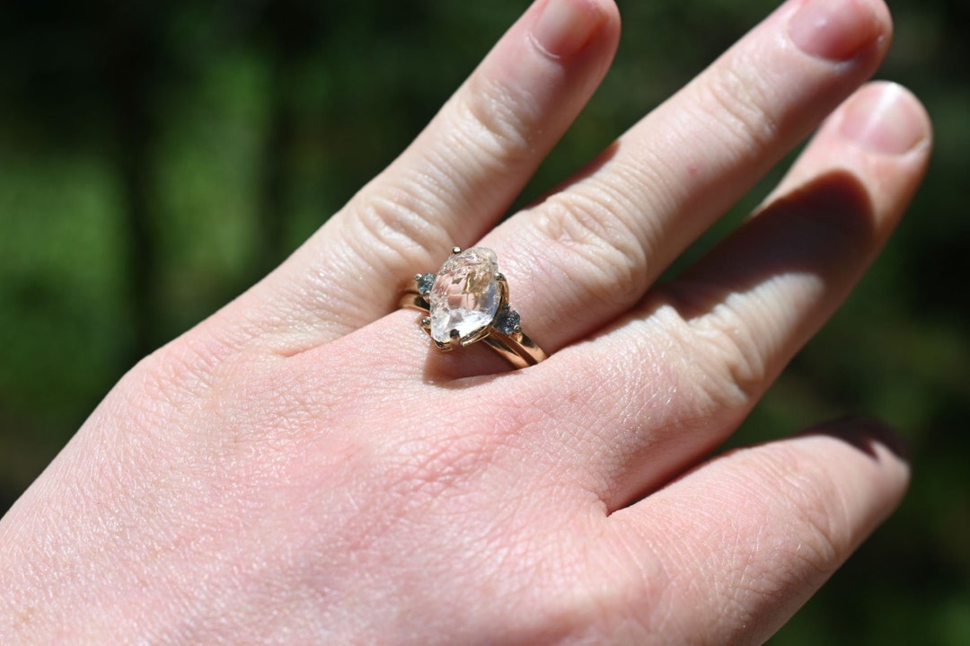 Engagement Ring Raw Gemstone Wedding Ring Set Rough Sapphire Diamond ...