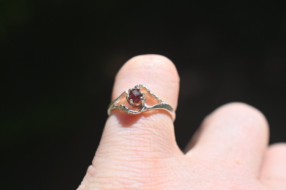 Raw Alaskan Garnet Engagement Ring Unique Sterling Silver Jewelry for ...