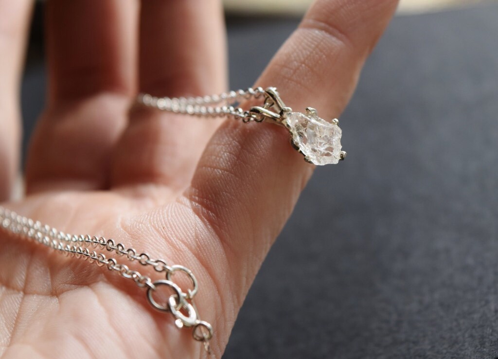 Sterling Silver Raw Diamond Necklace Rough Diamond Necklace Uncut ...