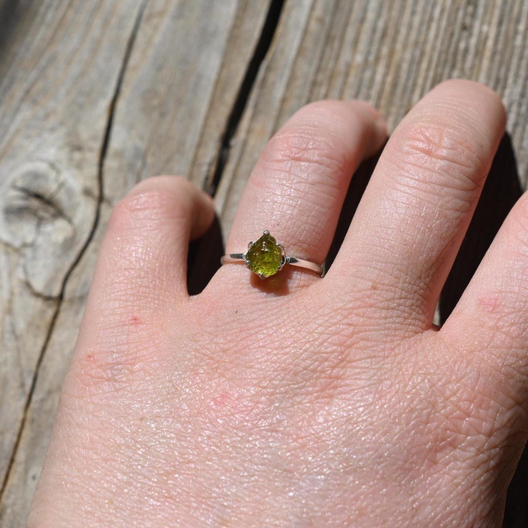 Peridot Engagement Ring, Sterling Silver Size 7, Natural Raw Gemstones ...