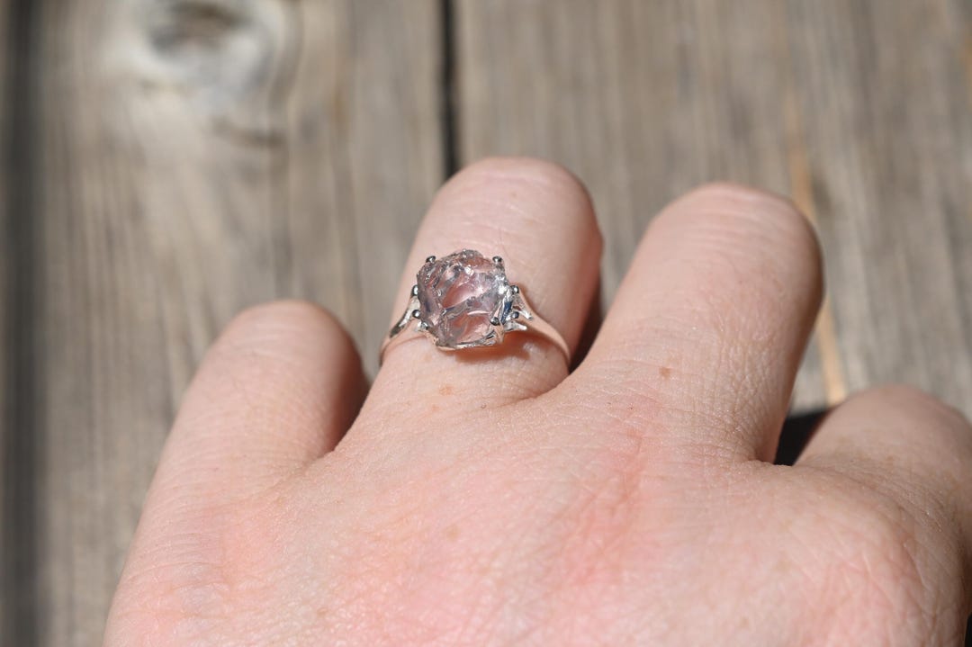 Purple Lake County Diamond Ring Handcrafted Raw Gemstone in Silver Band ...