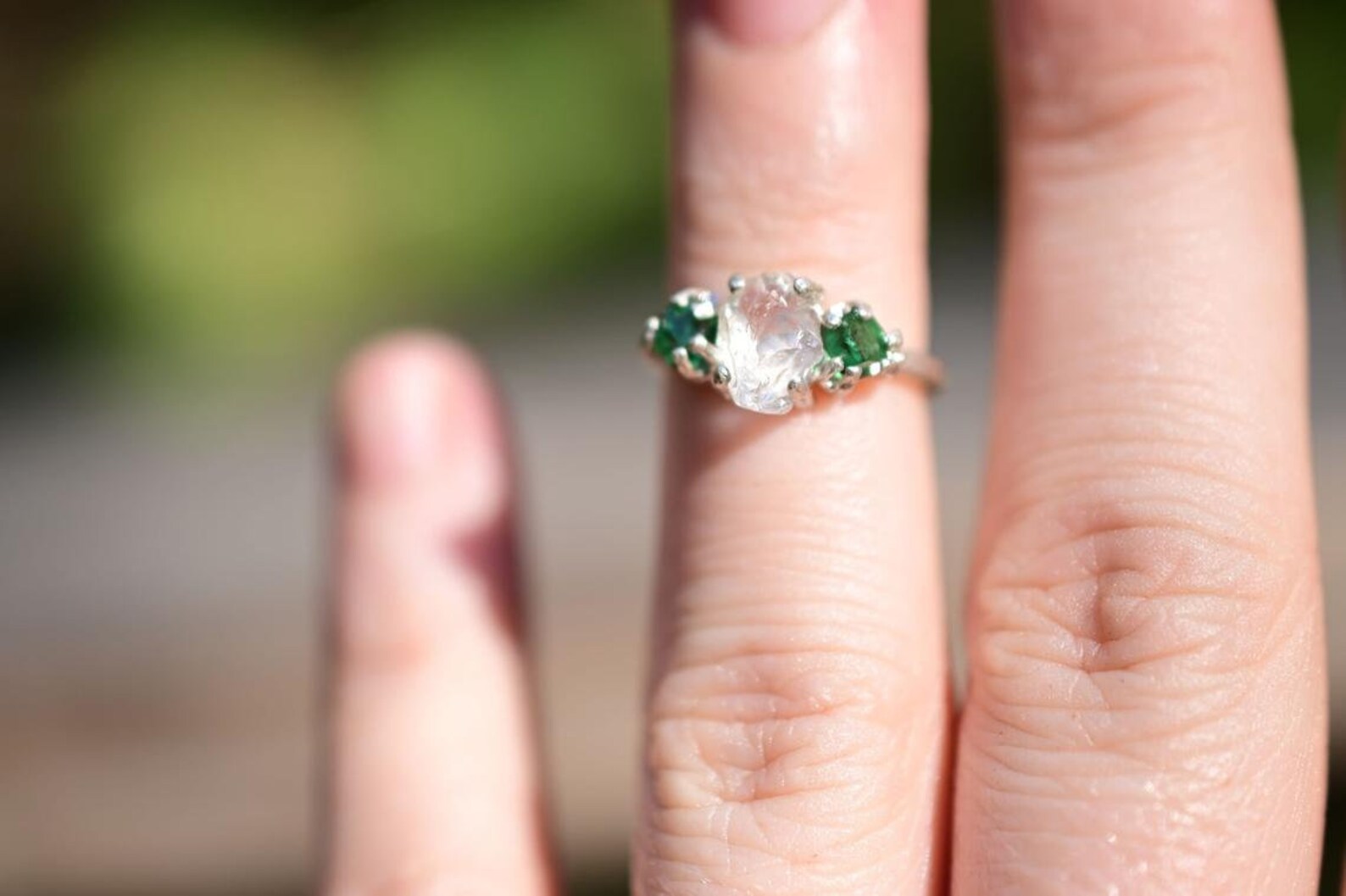 Real Emerald Rings Genuine Uncut Emerald Jewelry Raw Diamond - Etsy