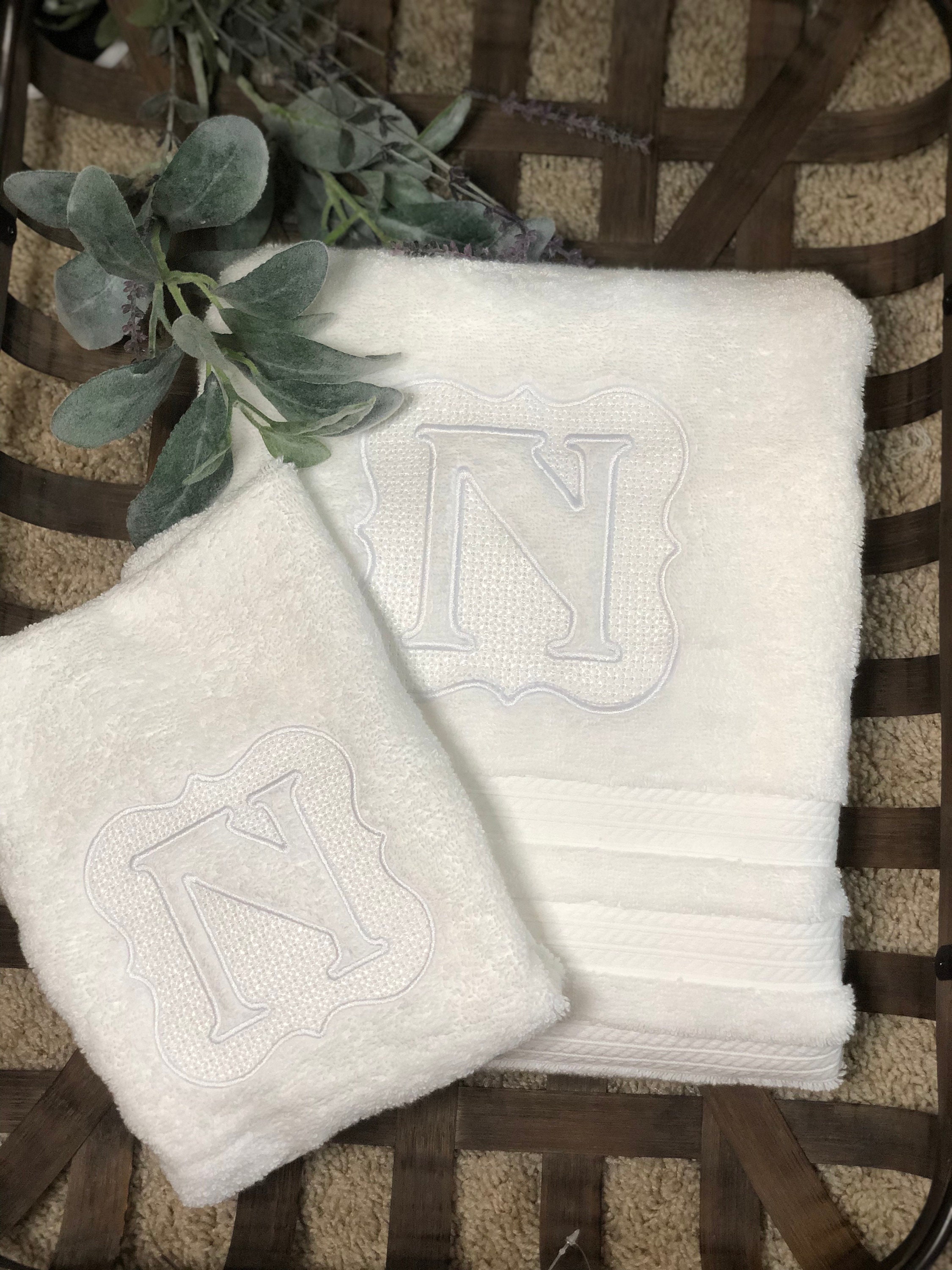Embossed Monogrammed Towel Set: Plush Personalized Bath Towels - 100% ...