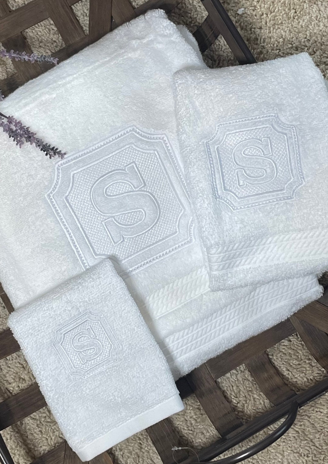 Monogrammed Bath Towels, Embossed Plush Towel, 3 Piece Towel Set ...