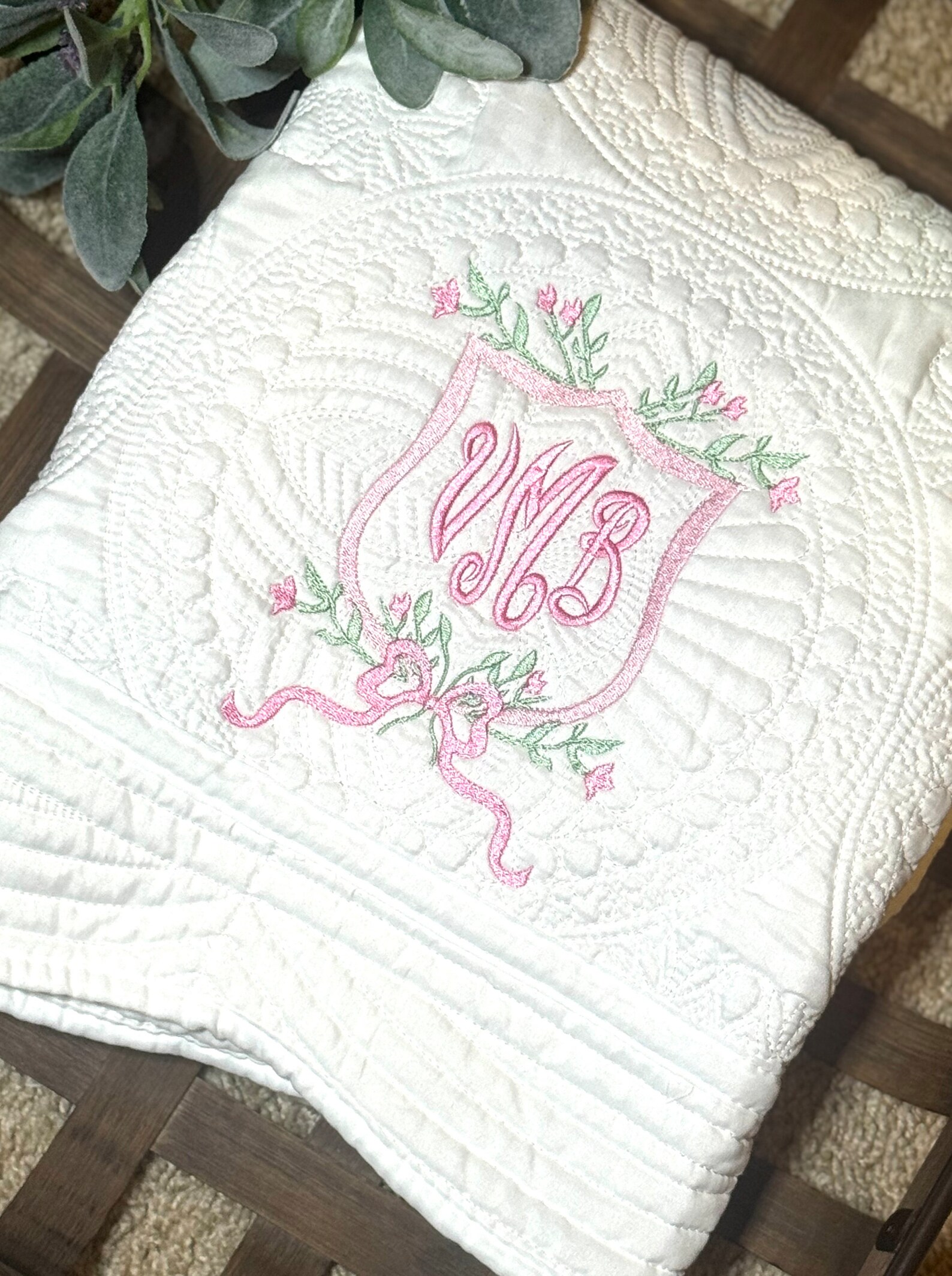 Heirloom Quilt Embroidered With Classic Crest and Baby's Initials ...