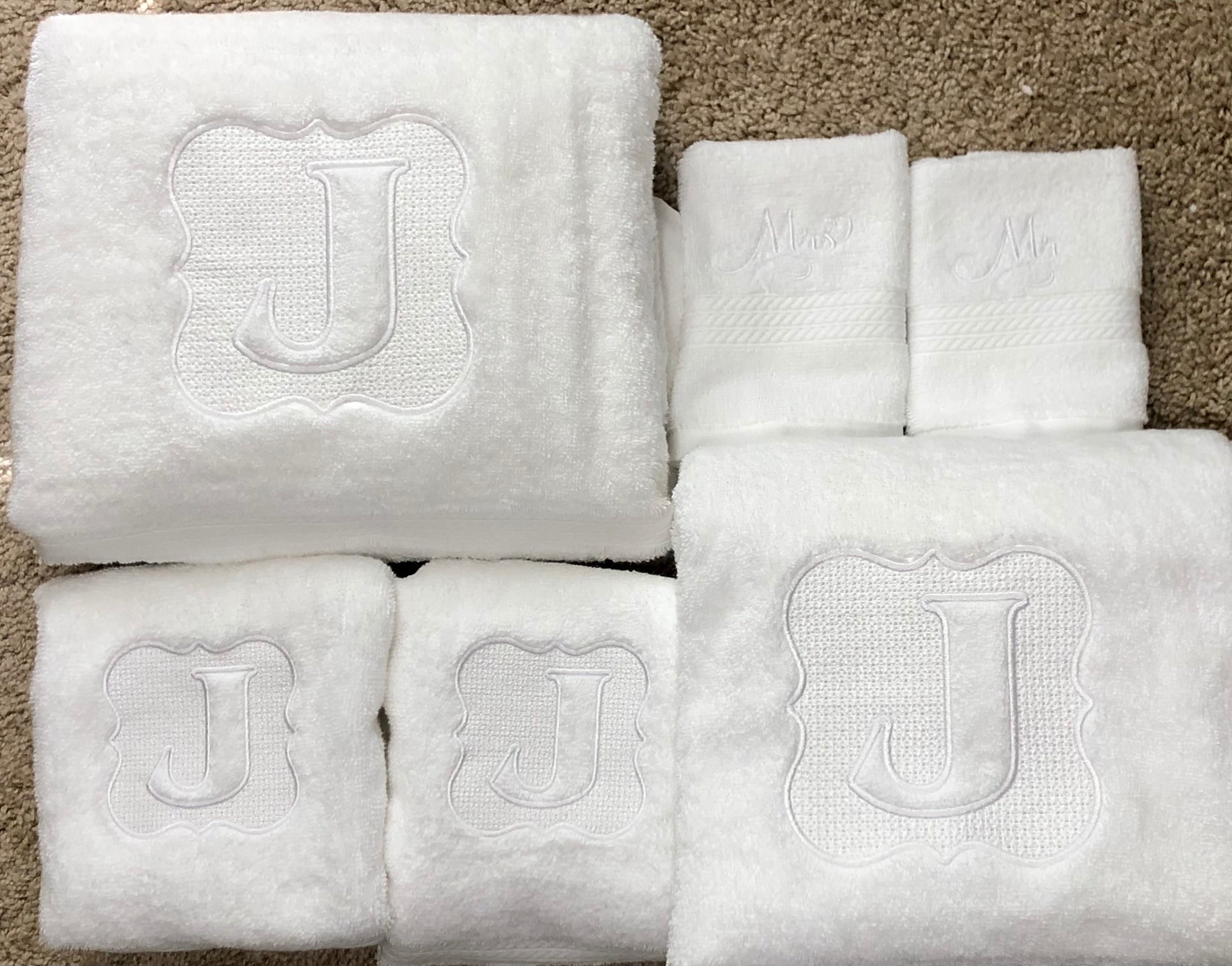 Embossed Monogrammed Towel Set: Plush Personalized Bath Towels - 100% ...