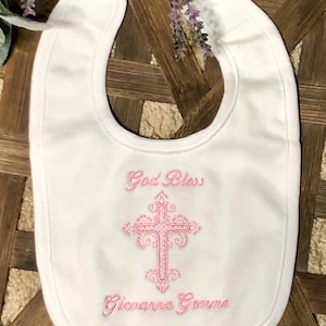 Baptism Bib With Personalized Name, Embroidery Christening Bib, Baby's ...