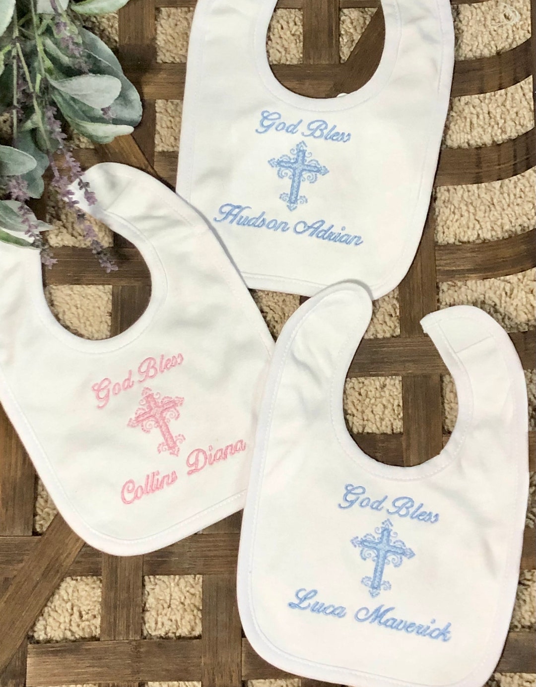 Baptism Bib With Personalized Name, Embroidery Christening Bib, Baby's ...
